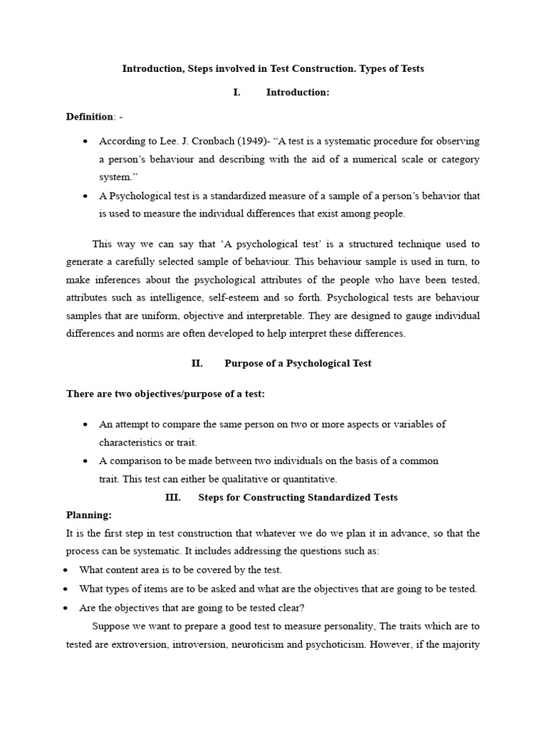 Steps in Psychological Test Construction | PDF