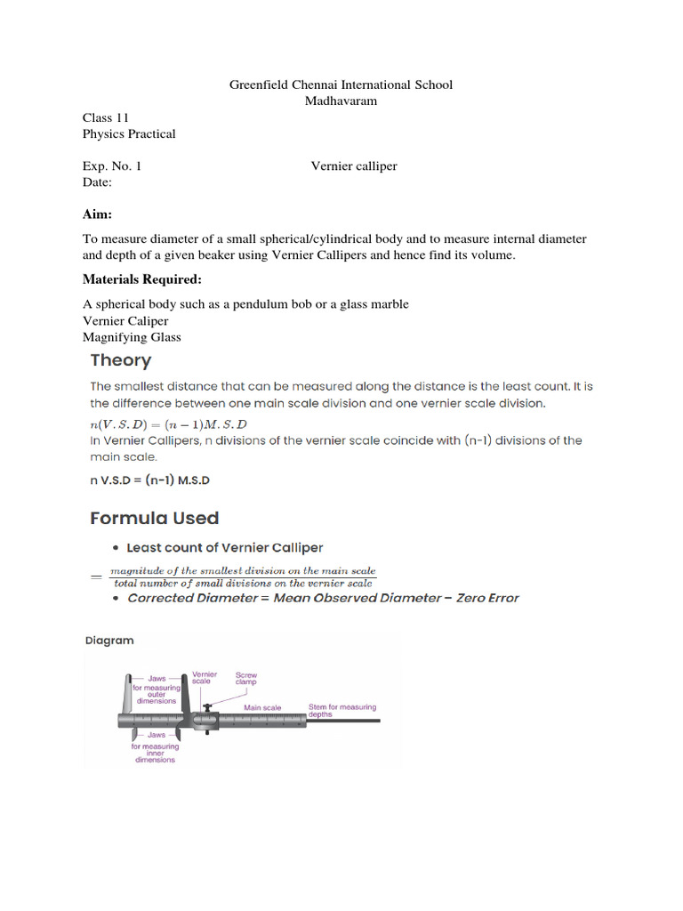 CLass 11 Phy Exp No.1 and 2 Record Notes. | PDF | Metrology