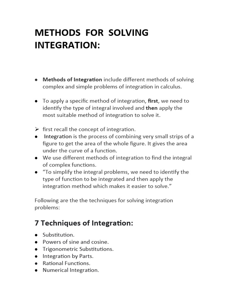 Methods For Solving Integration | Download Free PDF | Integral | Function (Mathematics)