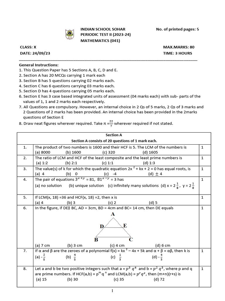 Class X PT Ii Mathematics 2023-24 | PDF
