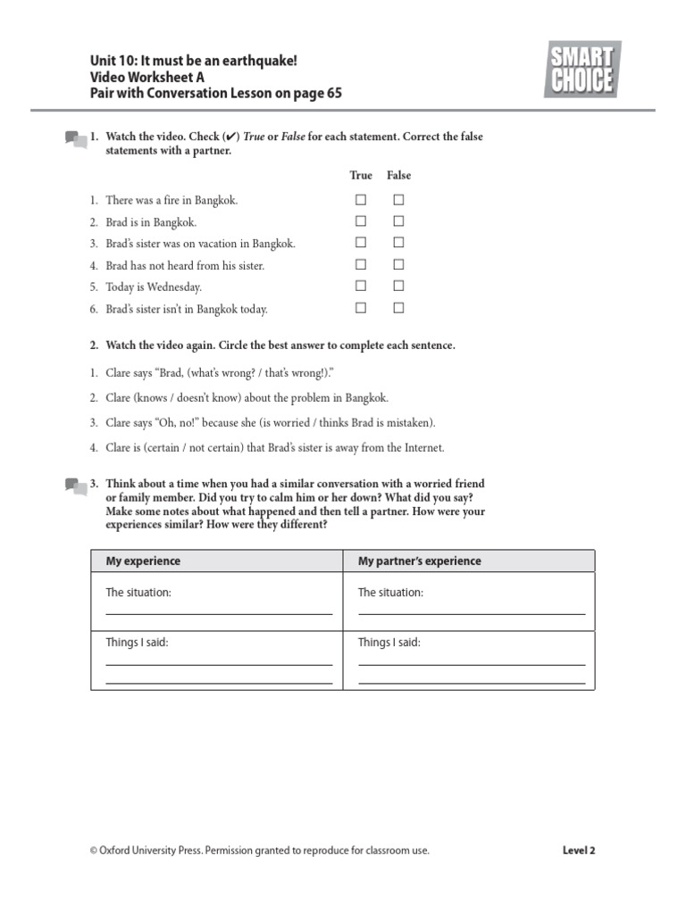 SC3e - Level 2 - Unit 10 - Video Worksheet | PDF