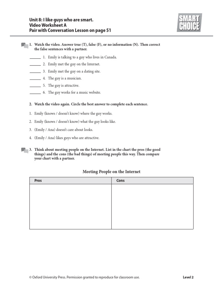 SC3e Level 2 Unit 08 Video Worksheet | PDF