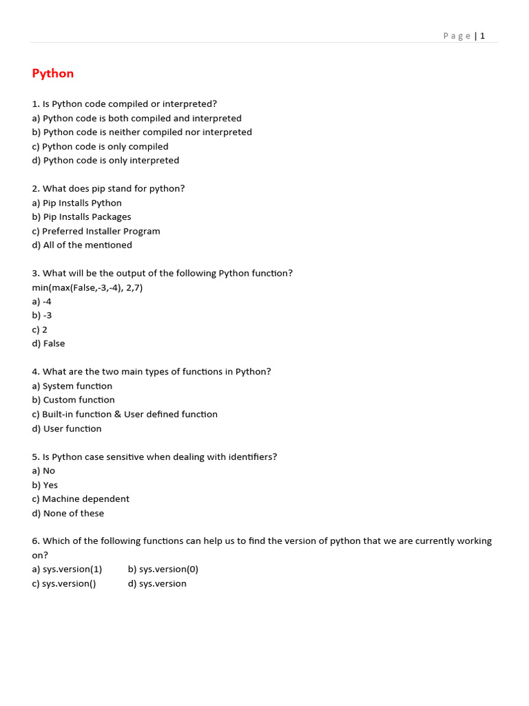 Copa MCQ Python | PDF | Python (Programming Language) | Namespace