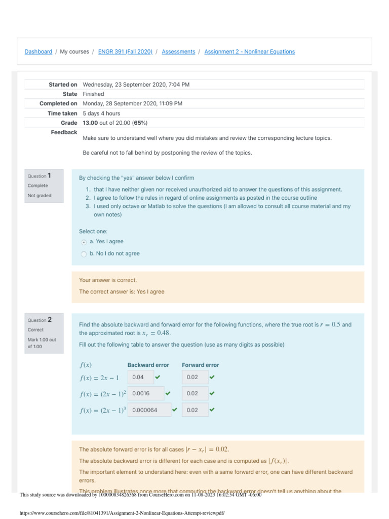 Assignment 2 Nonlinear Equations Attempt Review - pdf-1 | PDF | Numerical Analysis ...