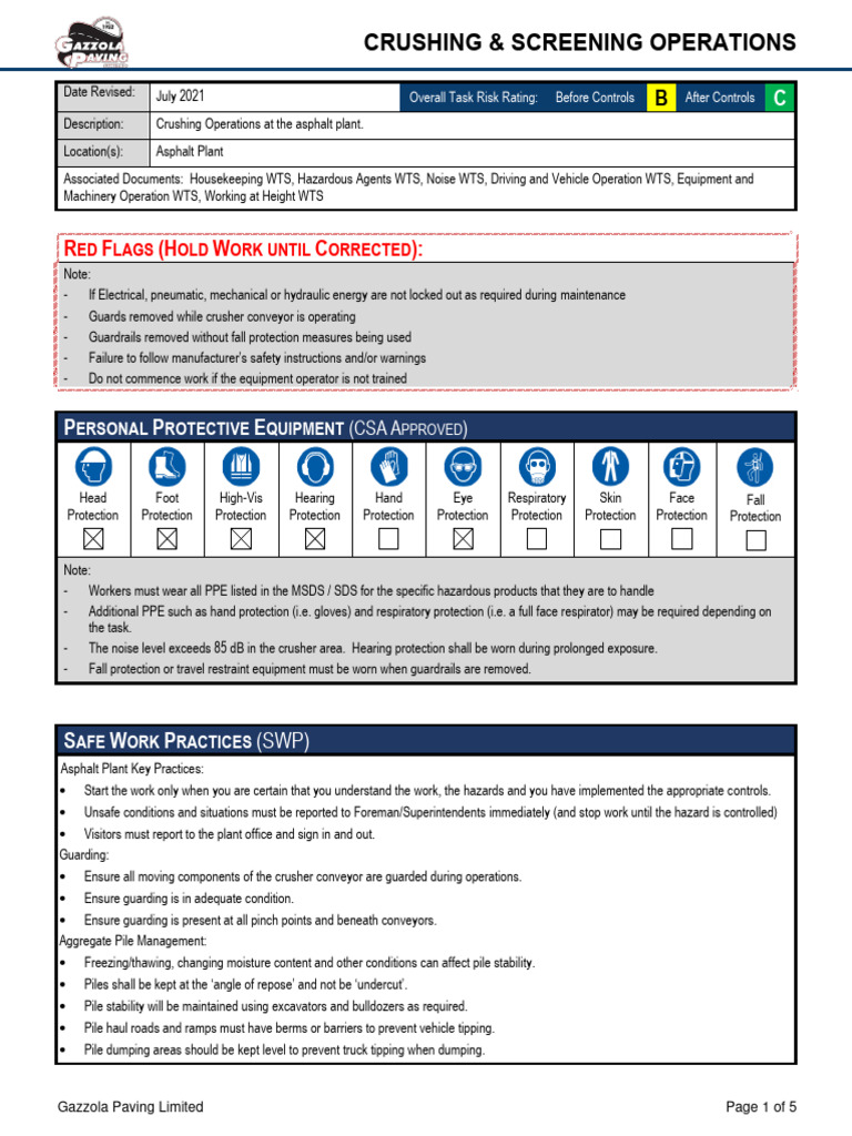 R F (H W C) :: Crushing & Screening Operations B | PDF | Personal Protective Equipment | Safety