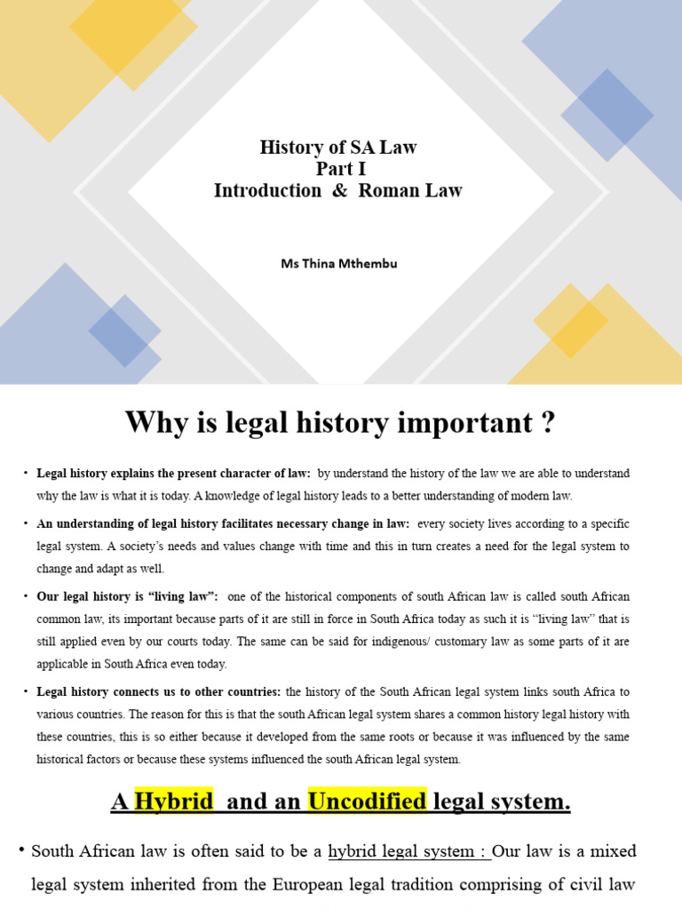 History of SA Law Part 1 | PDF | Roman Law | Common Law