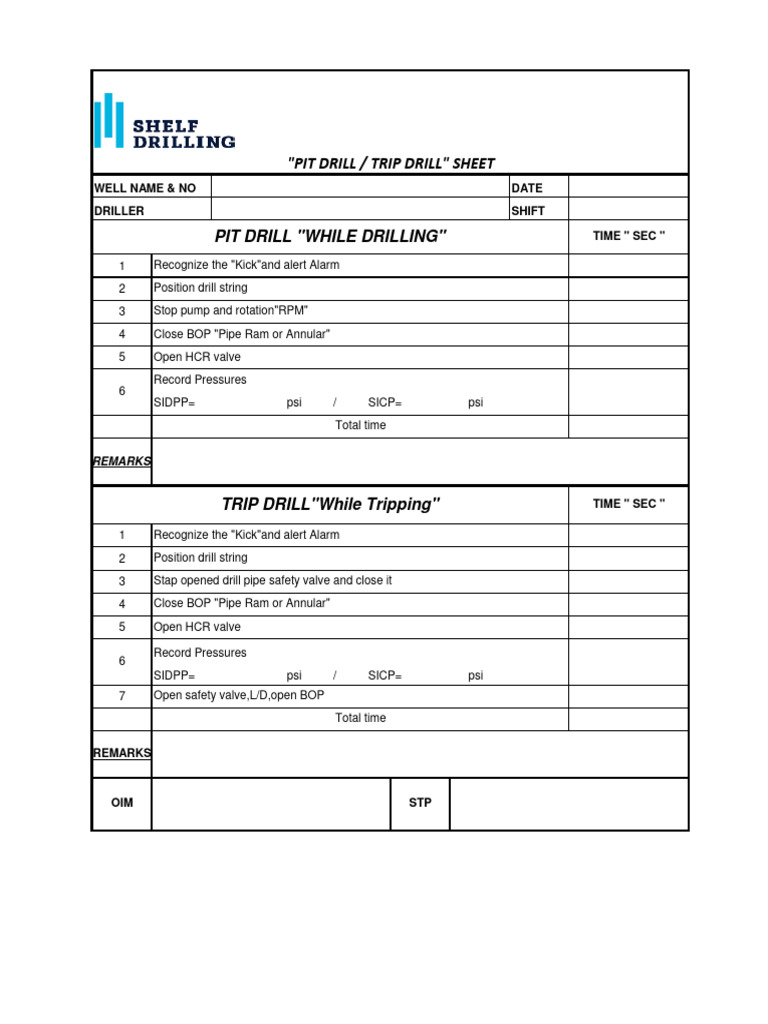 Trip Drill-Pit Drill Sheet | PDF