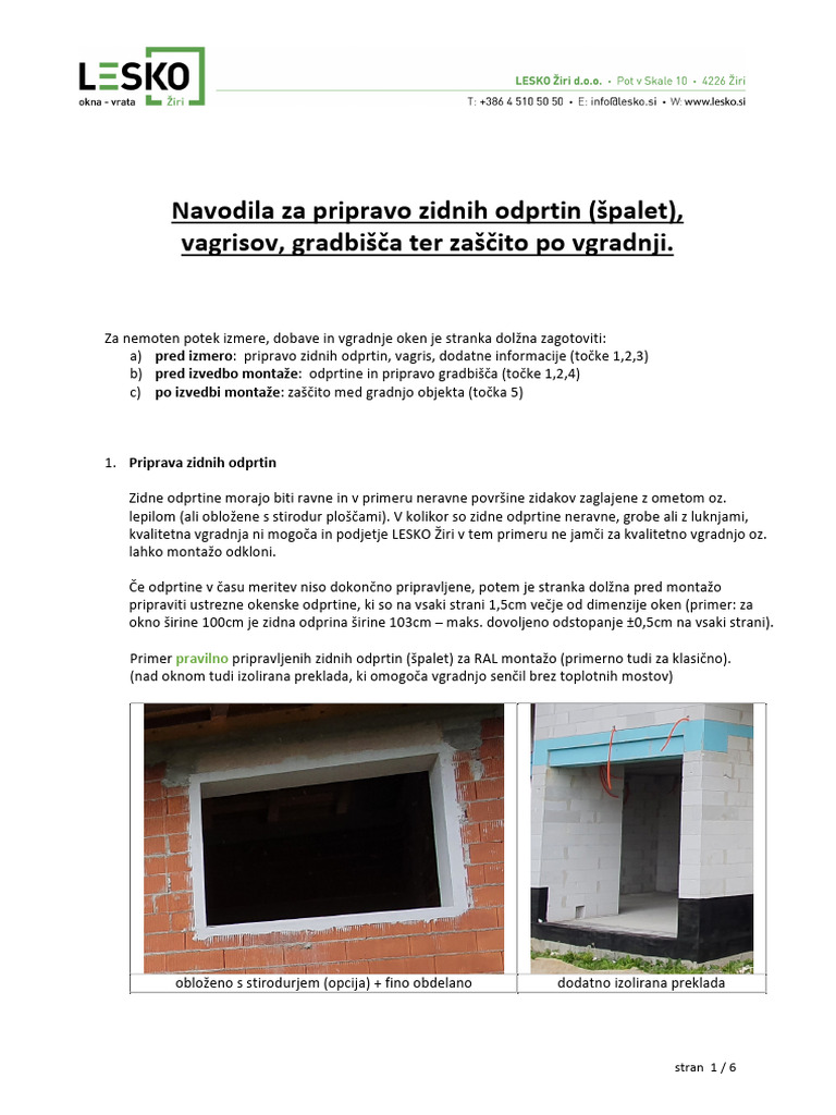 Navodila-Za-Pripravo-Okenskih-Odprtin, Vagris | PDF