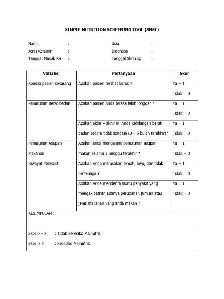 Alat Skrining Risiko Malnutrisi | PDF | Pengembangan Diri