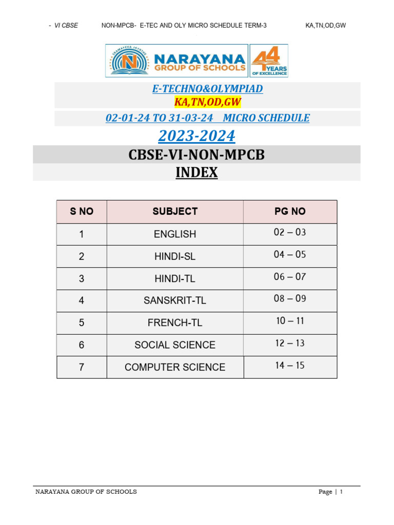 VI CBSE Term 3 Micro Schedule 2024 | PDF | Html | Html5