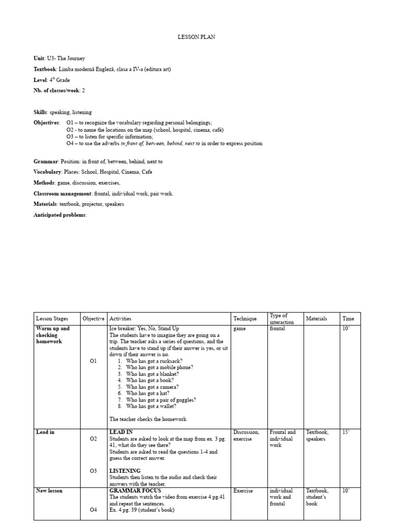Lesson Plan 4th Grade | PDF