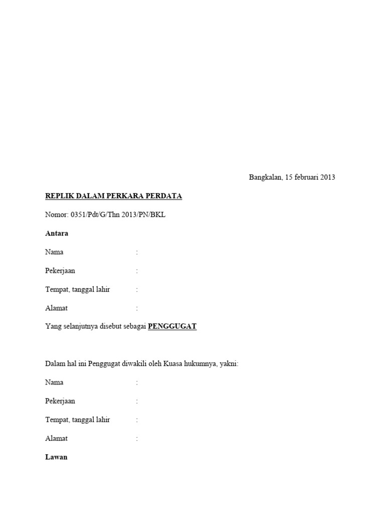 Replik dan Duplik Perdata Bangkalan 2013 | PDF