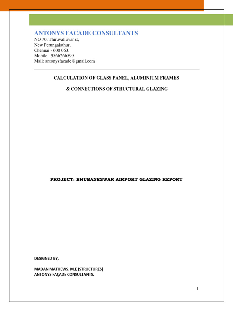 Bhubaneswar Airport Glazing Report | PDF | Bending | Stress (Mechanics)