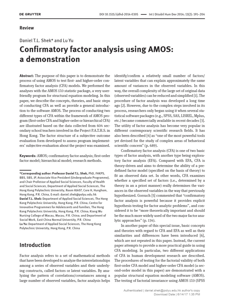 Confirmatory Factor Analysis Using AMOS | PDF | Factor Analysis ...