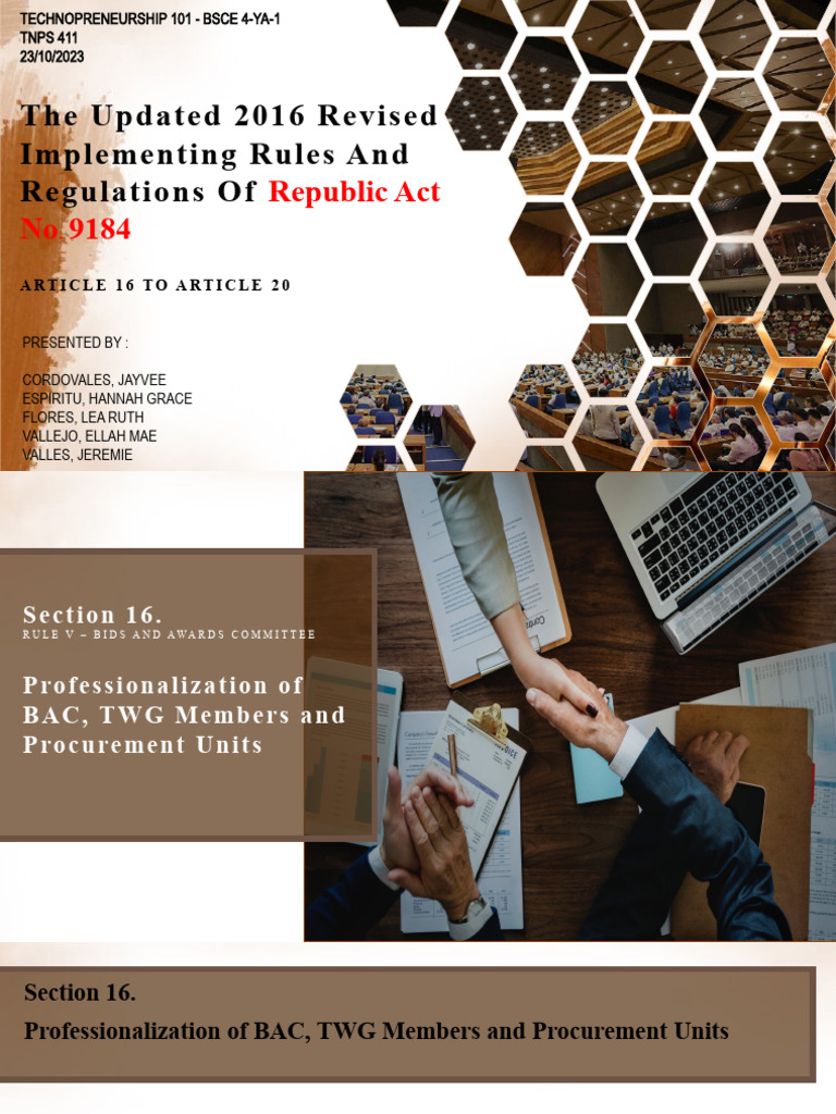 Group 4 RA 9184 Articles 16-20 (TECHNOPRENEURSHIP 101 - BSCE 4-YA-1) | PDF | Procurement | Business