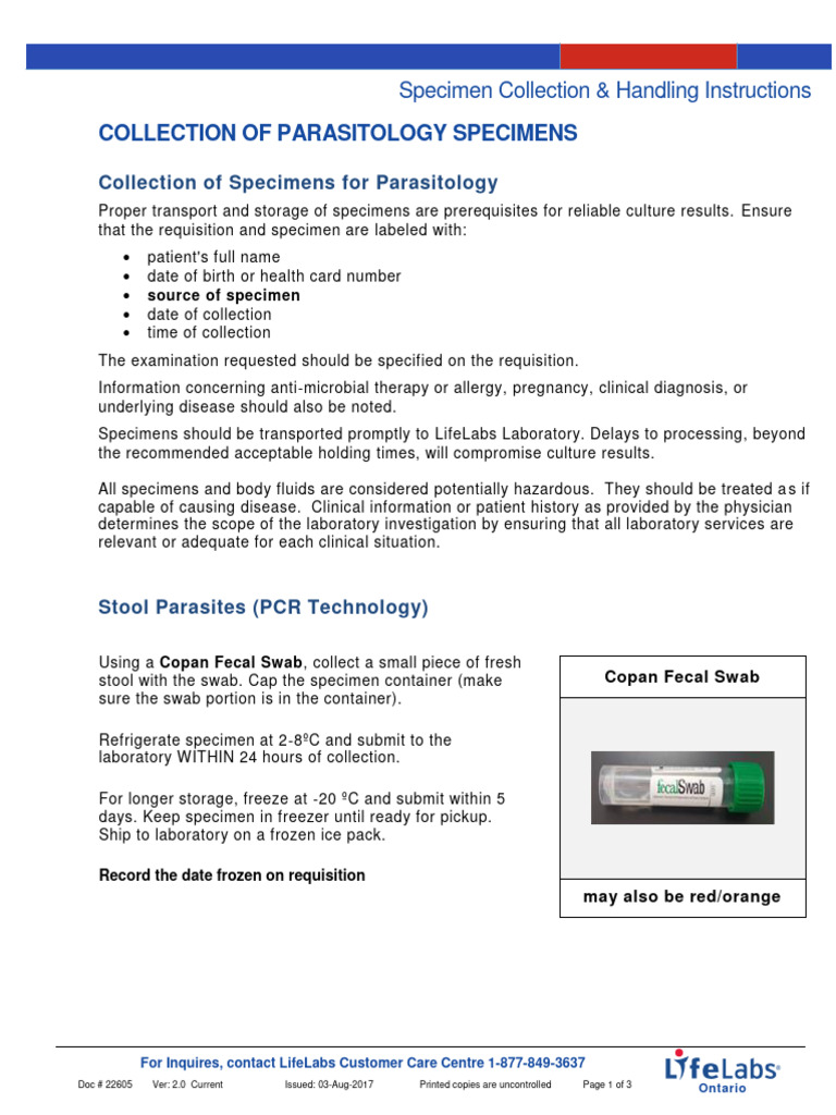 LifeLabs Parasitology Specimen Guide | PDF | Science & Mathematics
