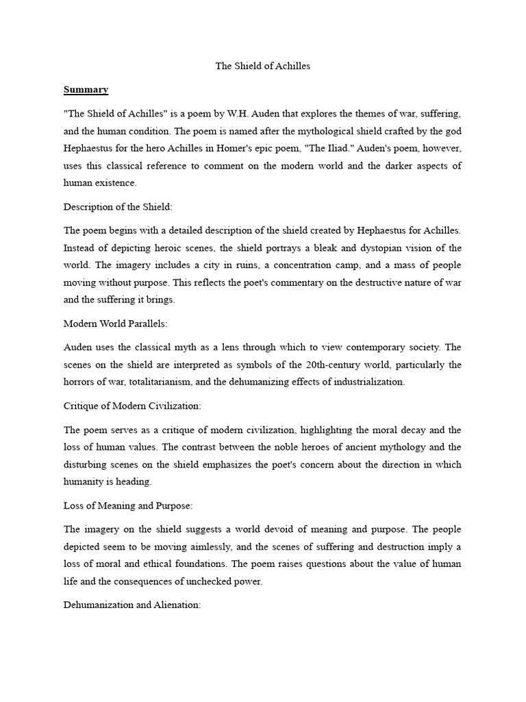 Auden's Shield of Achilles: A Modern Critique | PDF