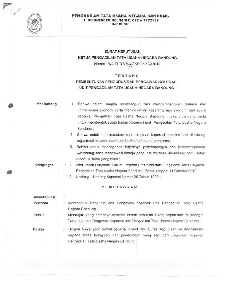 SK Pembentukan Pengurus Dan Pengawas Koperasi | PDF