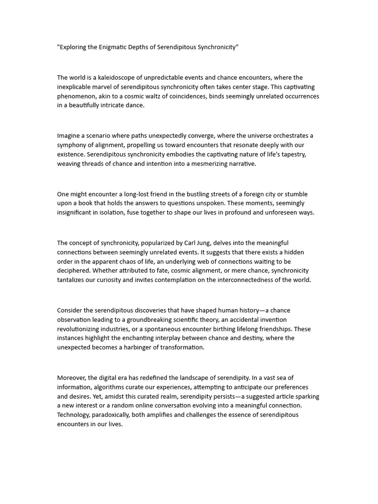 Exploring The Enigmatic Depths of Serendipitous Synchronicity | PDF | Synchronicity