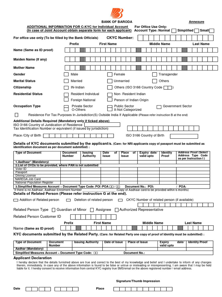 C-KYC Registration Form for Individuals | PDF | Identity Document ...