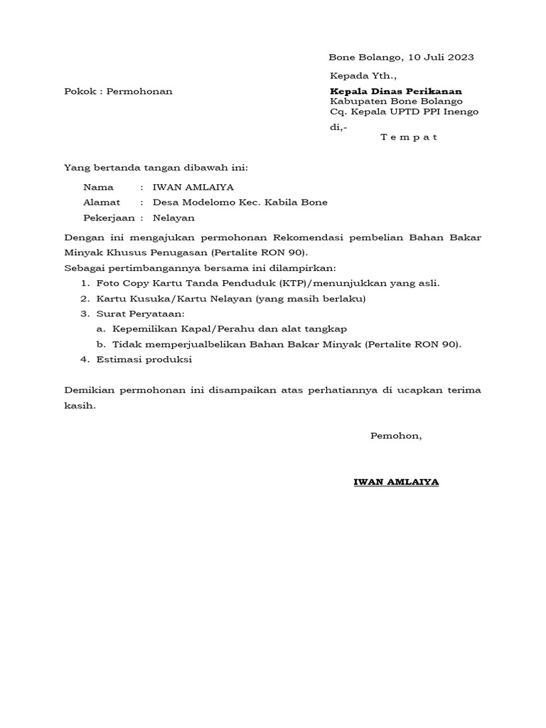 CONTOH PERMOHONAN Rekom | PDF