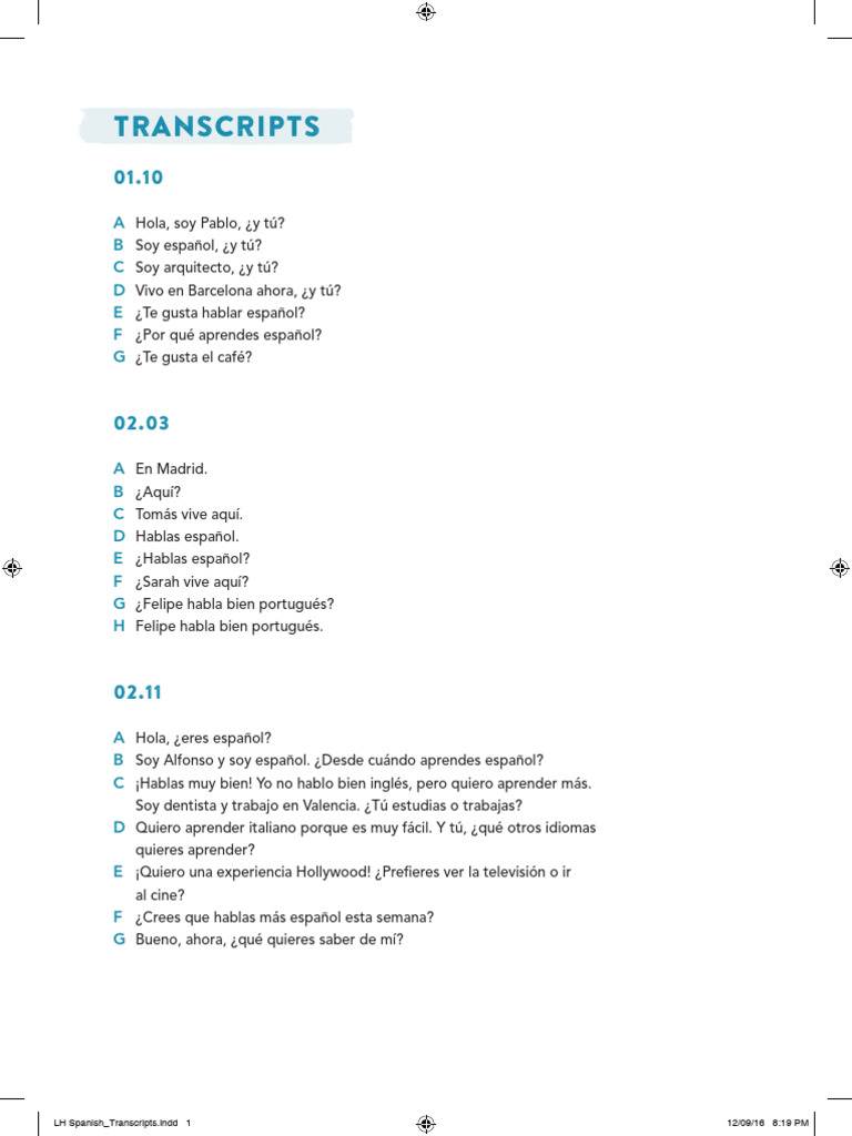 Spanish Listening Exercises Transcript | PDF