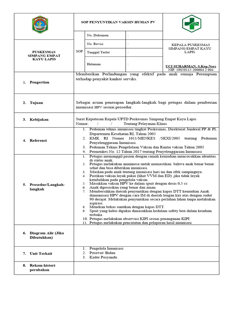 Sop Penyuntikan Vaksin HPV | PDF