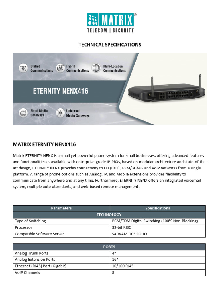 Matrix ETERNITY NENX416 Overview | PDF | Gsm | Voice Over Ip