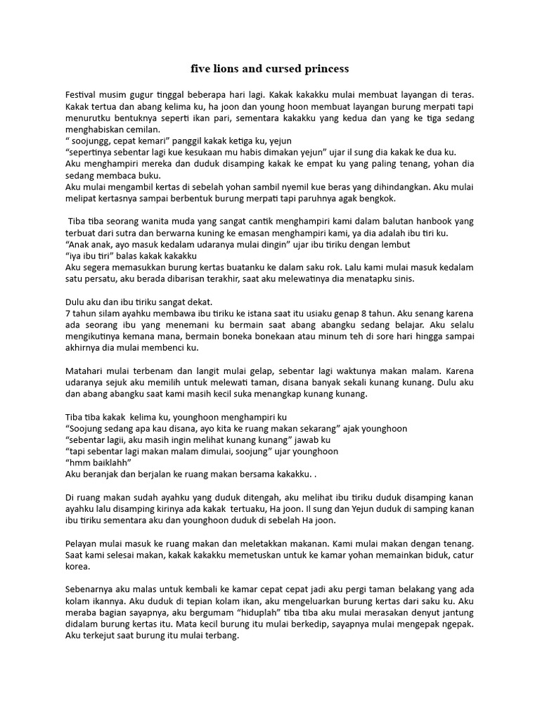 Cerpen Five Lions and The Princess | PDF