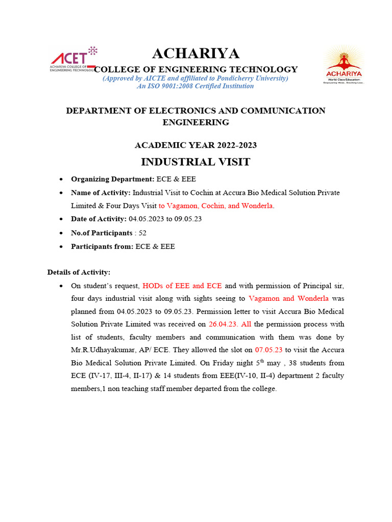 Industrial Visit - 22-23 | PDF