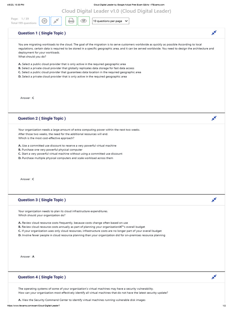Cloud Digital Leader v1.0 (Cloud Digital Leader) : Question 1 (Single Topic) | PDF