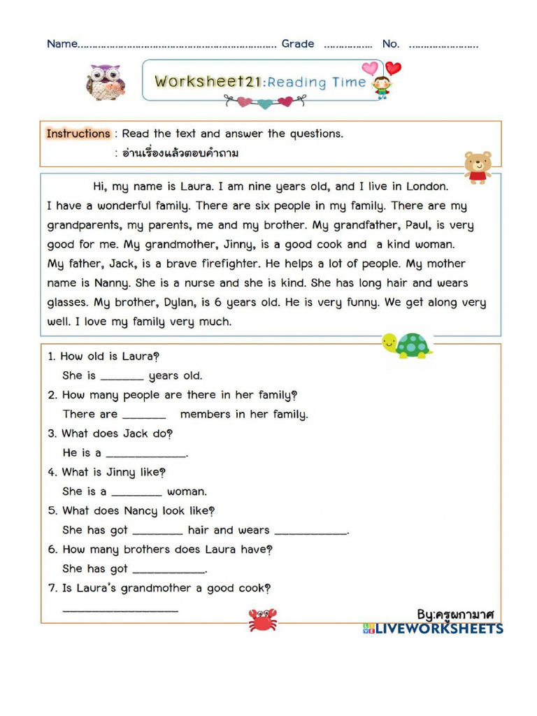 My Family - Reading Comprehension | PDF