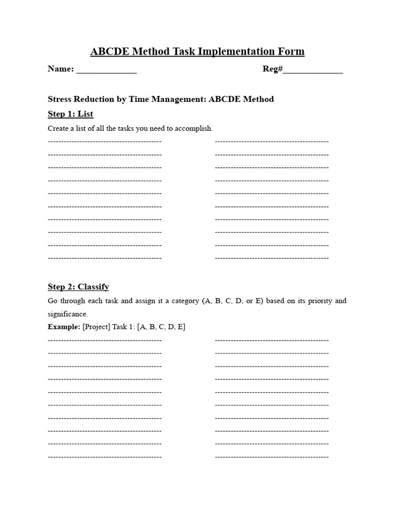 ABCDE Method Task Implementation Form | PDF