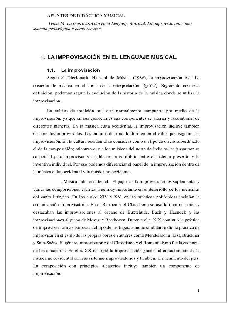 Tema 14.la Improvisación en El Lenguaje Musical | PDF | Ritmo | Armonía
