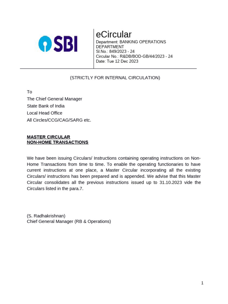 Master Circular on Non-Home Transactions | PDF | Business | Law