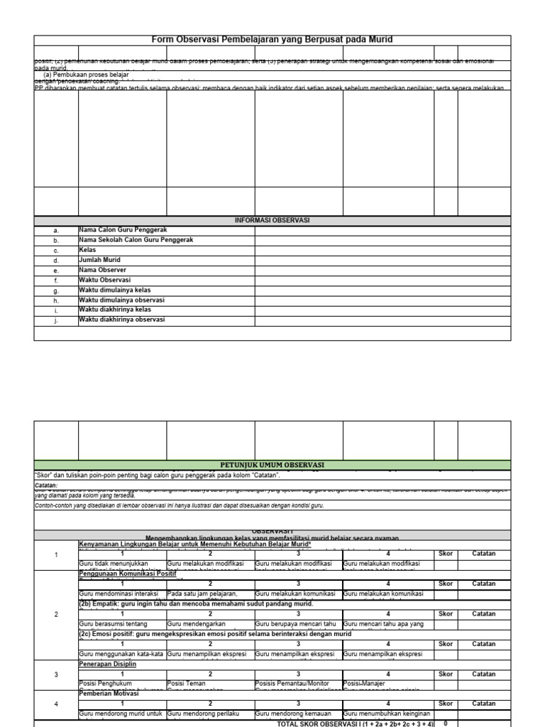 Observasi Pembelajaran Berbasis Murid | PDF