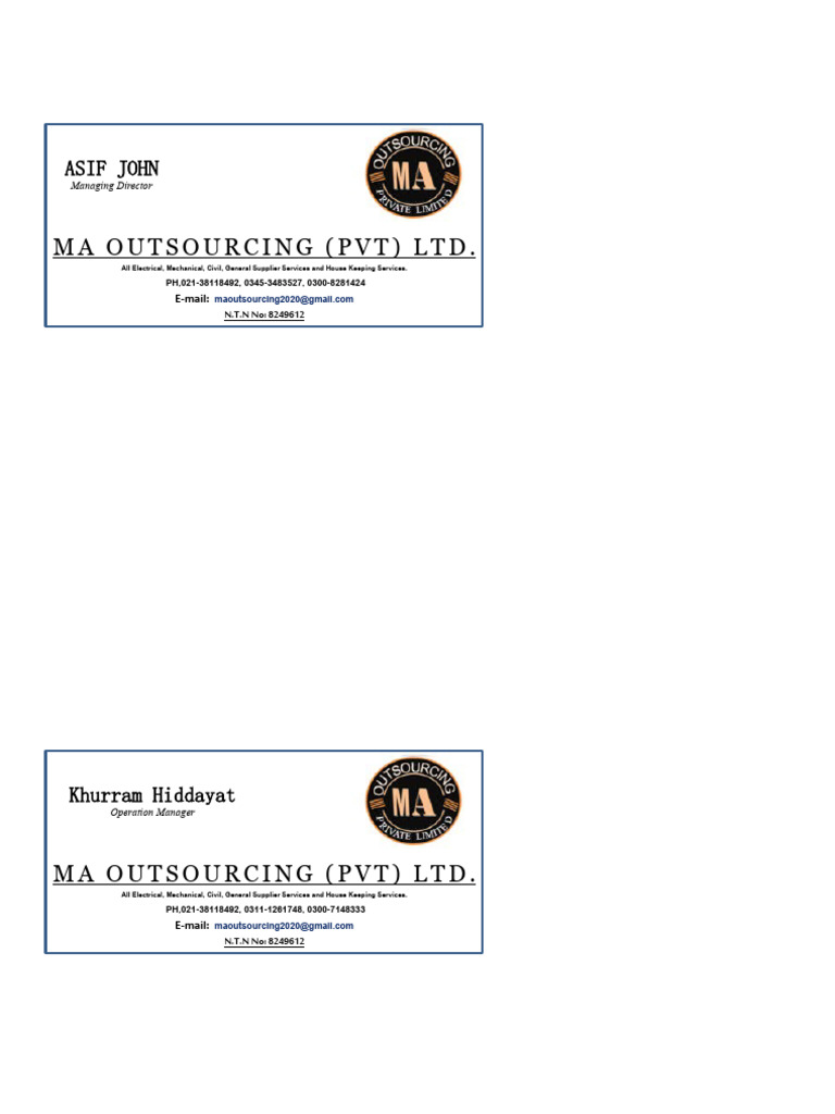 Ma Outsourcing Visiting Cards New | PDF | Finance & Money Management