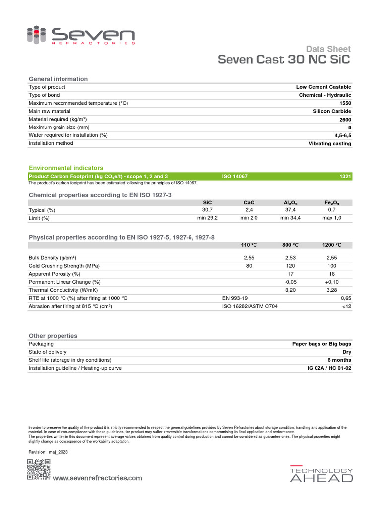 TDS - Seven Cast 30 NC Sic - Iso - English | PDF
