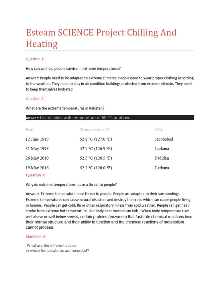 Esteam SCIENCE Project Chilling and Heating | PDF