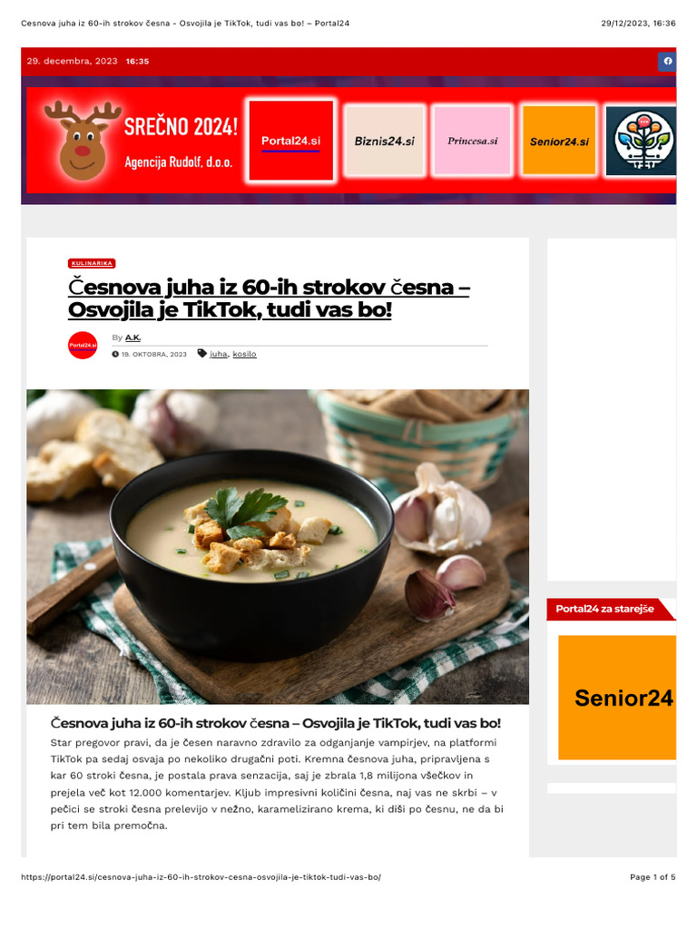 Česnova Juha Iz 60-Ih Strokov Česna - Osvojila Je TikTok, Tudi Vas Bo! Portal24 | PDF