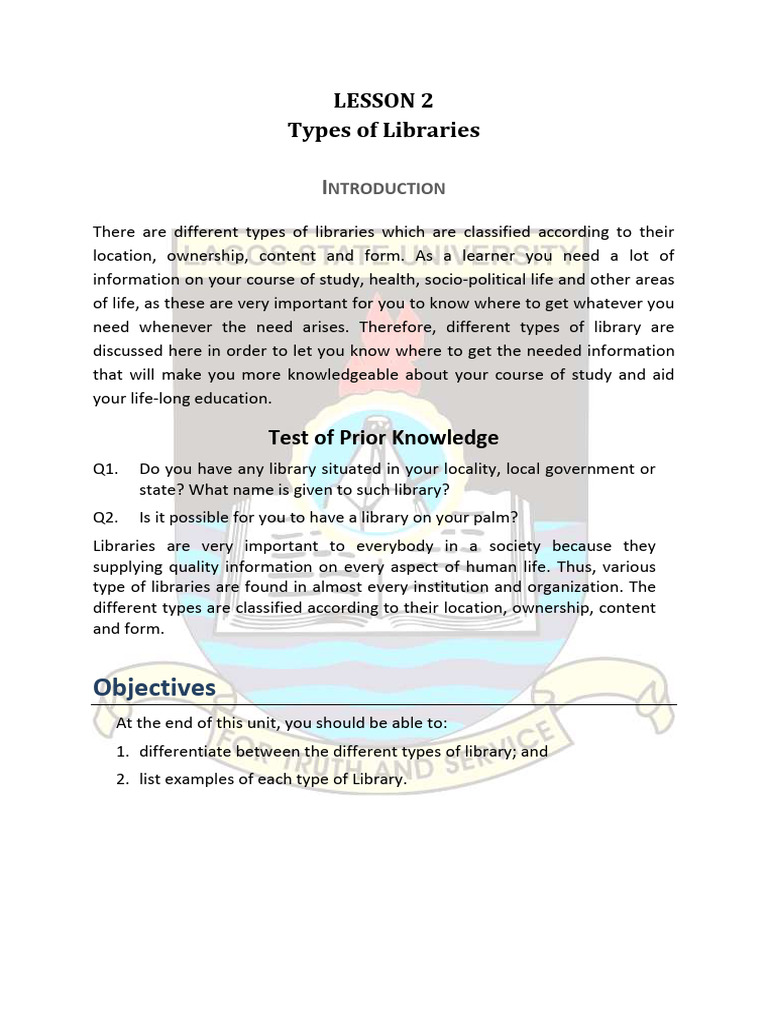 GNS 101 Week 2 | PDF | Libraries | Digital Library