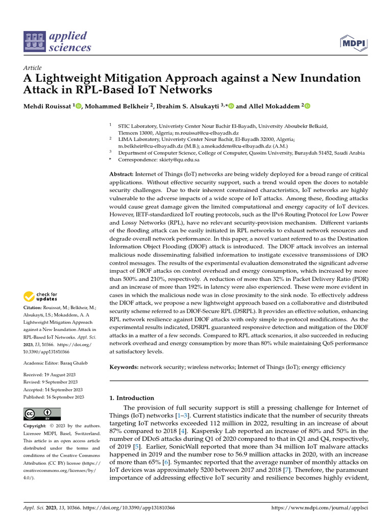 A Lightweight Mitigation Approach Against A New In-1 | PDF | Routing | Computer Network
