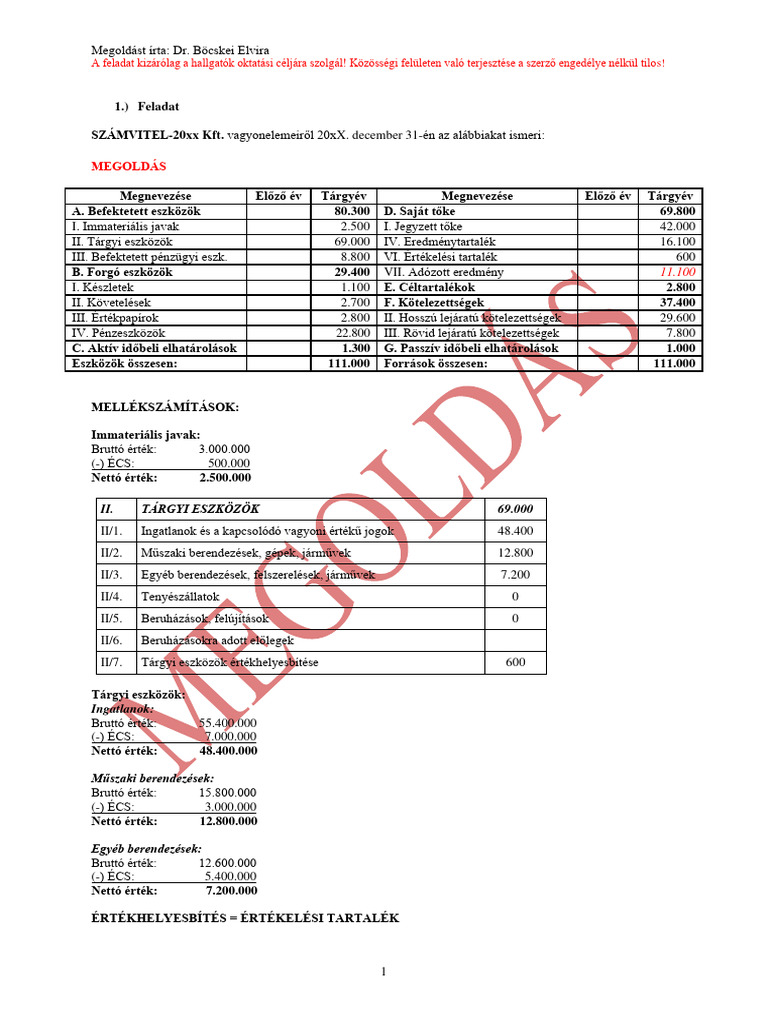 5 - 3 - MEGOLDÁS - MÉRLEG ÖSSZEÁLLÍTÁSA - 2023 - Böcskei Másolata | PDF