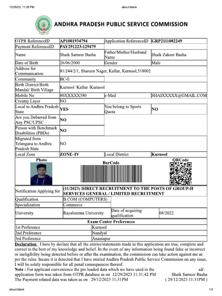 Appsc Application | PDF