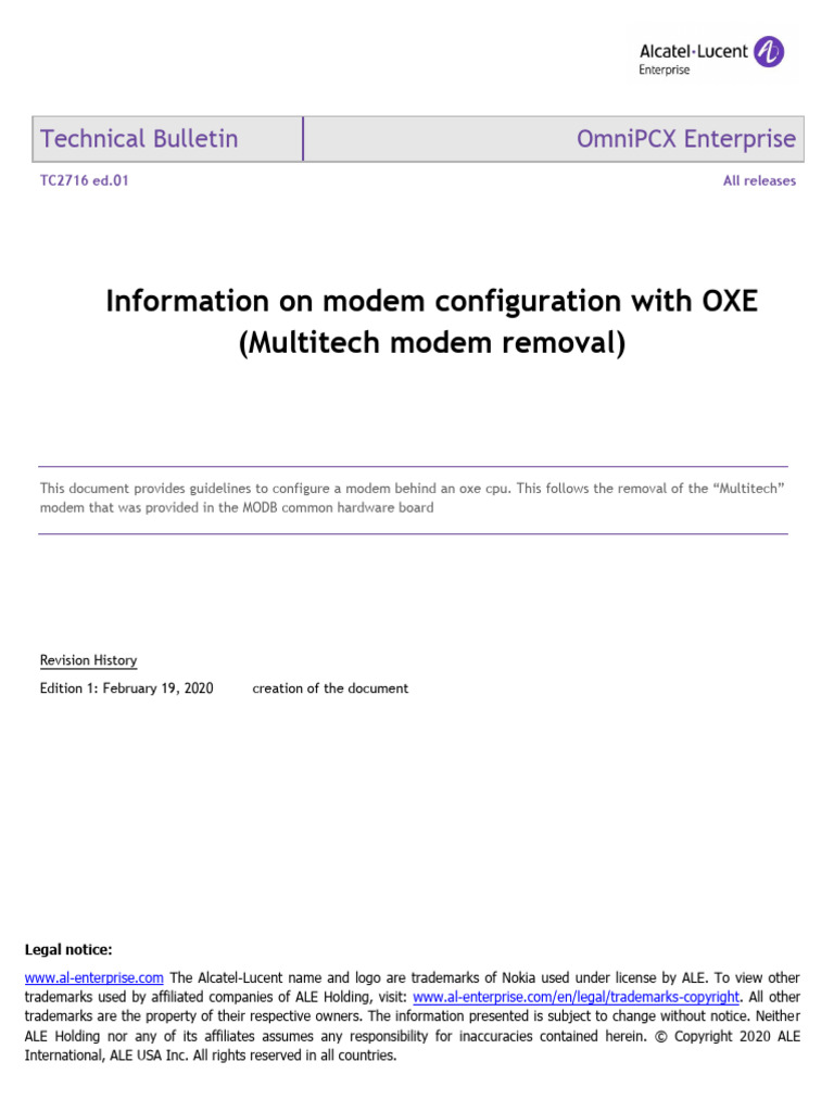 TC2716en-Ed01 Information On Modem Configuration With OXE Multitech Modem Removal | PDF | Modem ...