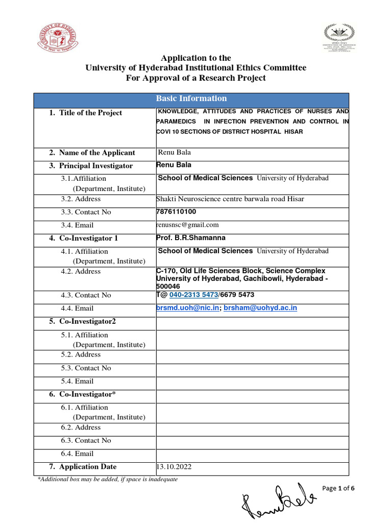 Application Form IEC UOH | PDF | Infection | Hospital