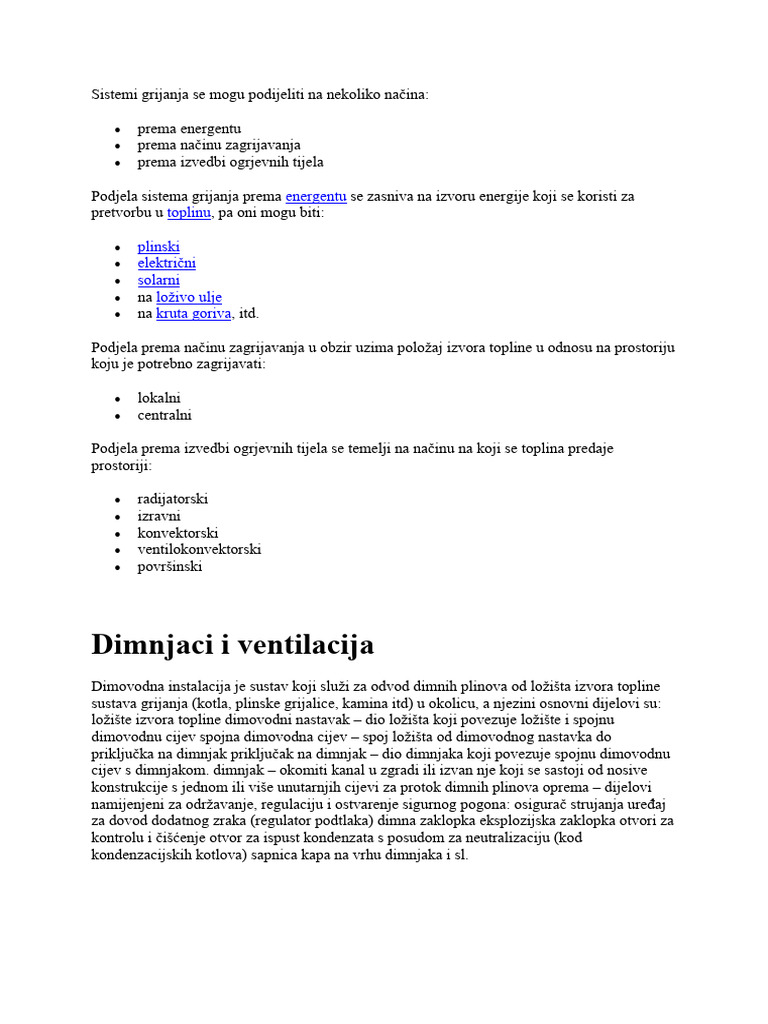 Sistemi Grijanja Se Mogu Podijeliti Na Nekoliko Načina | PDF