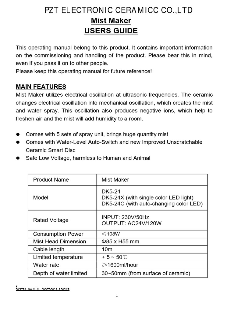 Ultrasonic Mist Maker | PDF
