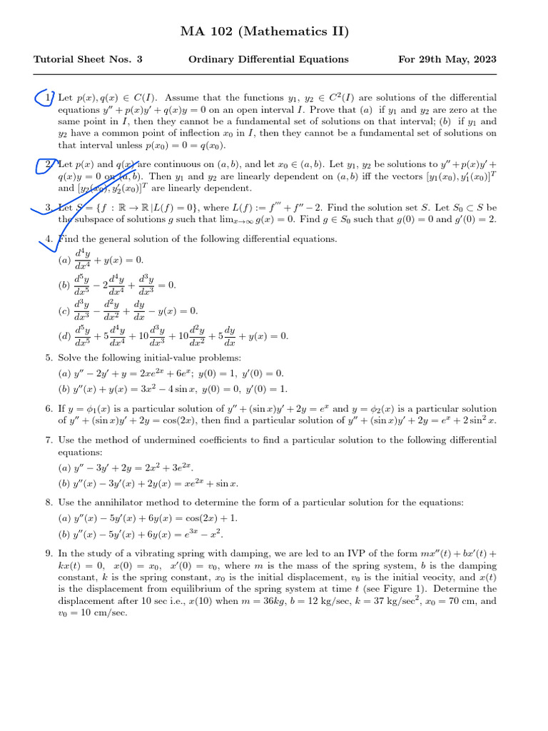 ODE 2023 Tutorial 3 | PDF