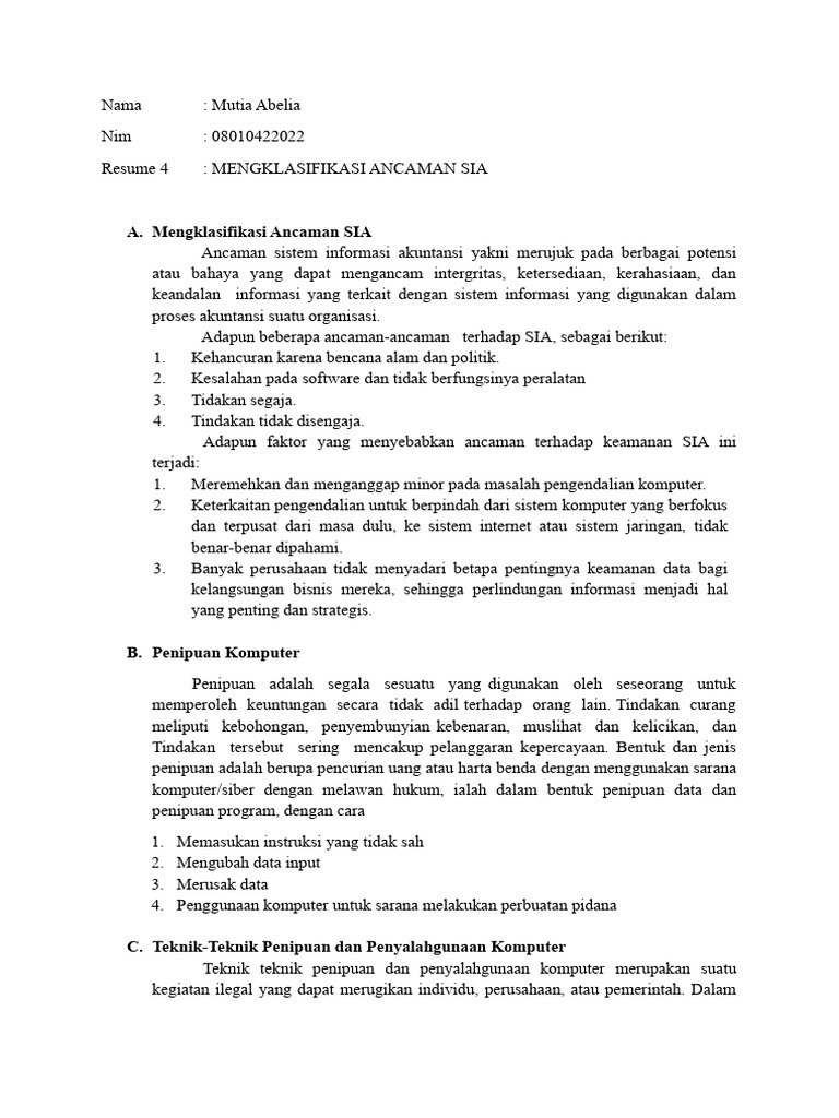 Resume 4 Mengklasifikasi Ancaman Sia | PDF